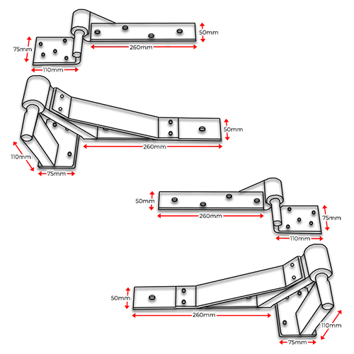 Residential Rising Gate Hinge Set - Type A, Black, LH & RH - Full Set ...