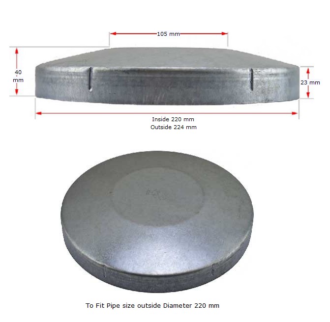 Galvabond Steel Round Post End Cap for tube 220mm (200NB) | Tigerlink